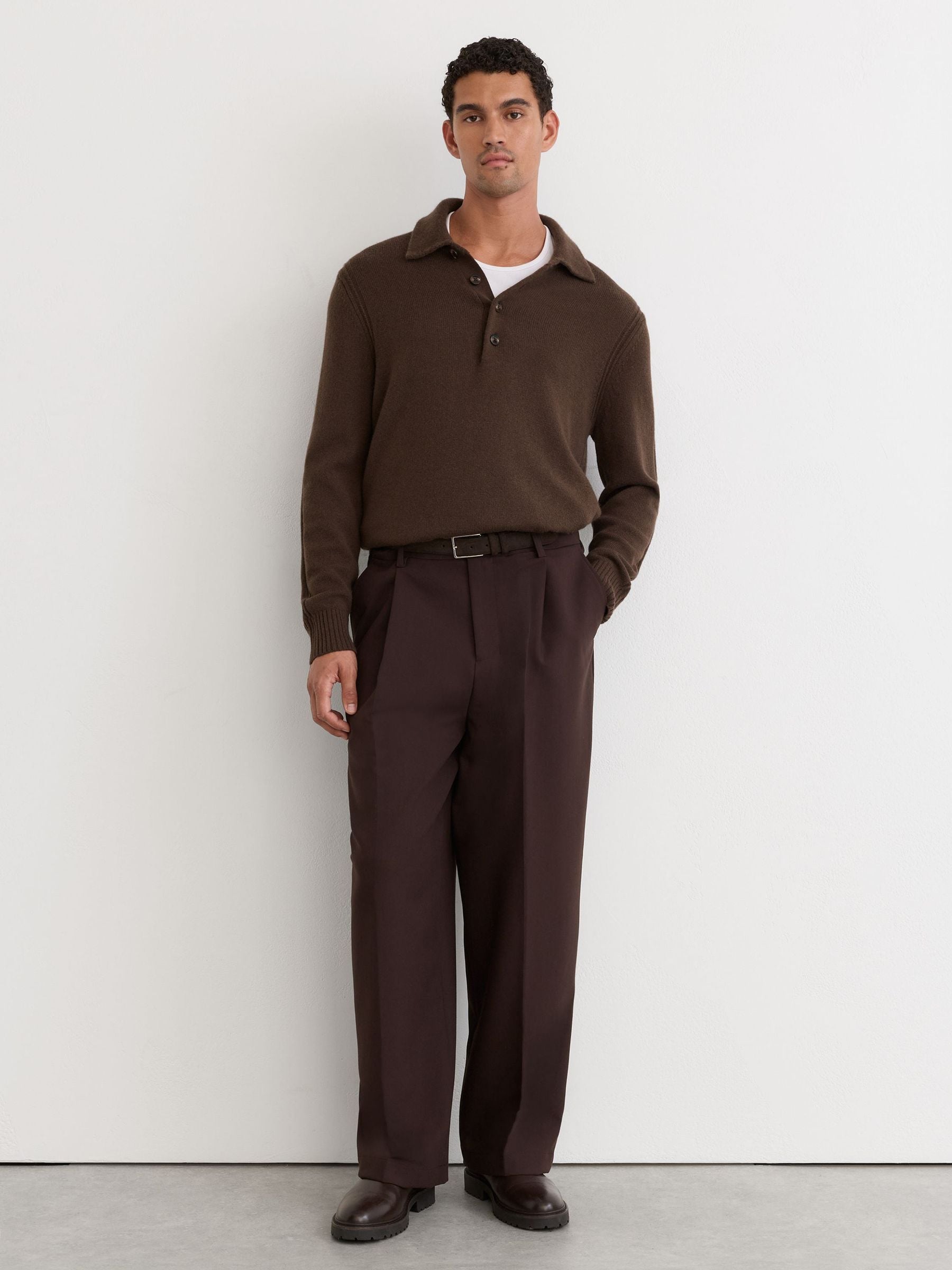 REISS Reiss County Wool-Blend Polo Jumper with Cashmere